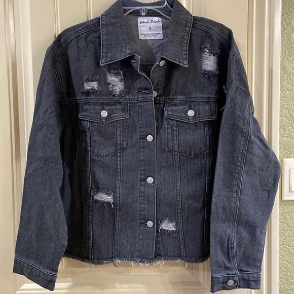 white birch | Jackets & Coats | Distressed Denim Jacket By White Birch ...
